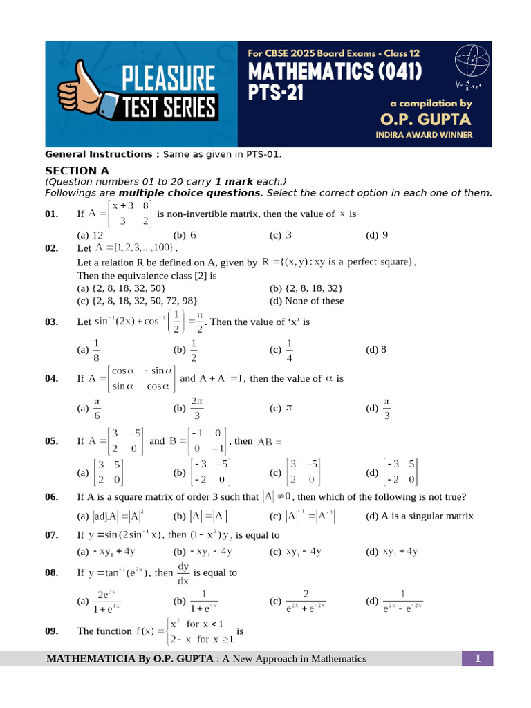 PTS-21 (XII 2024-25) - by O.P. GUPTA | PDF | Euclidean Vector | Function (Mathematics)