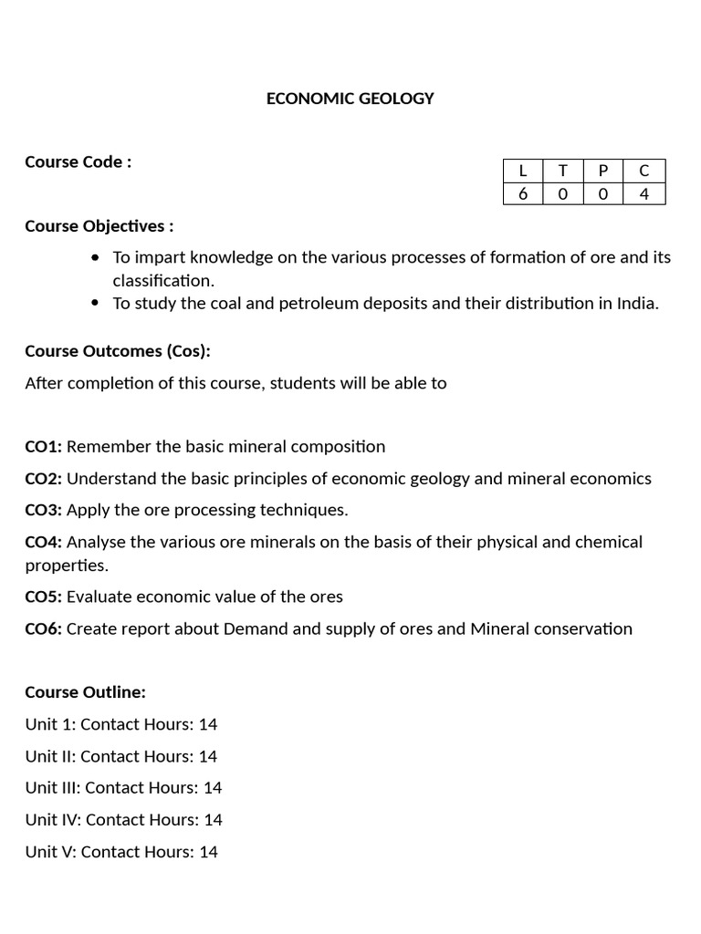 Economic Geology Course Overview | PDF | Minerals | Ore
