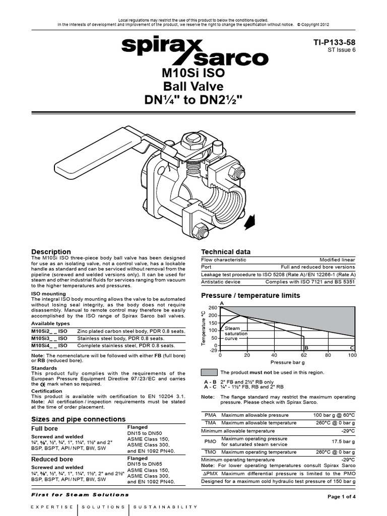 p133 - 58 - Ficha Tecnica Válvula Bola M10Si | PDF | Valve | Stainless Steel