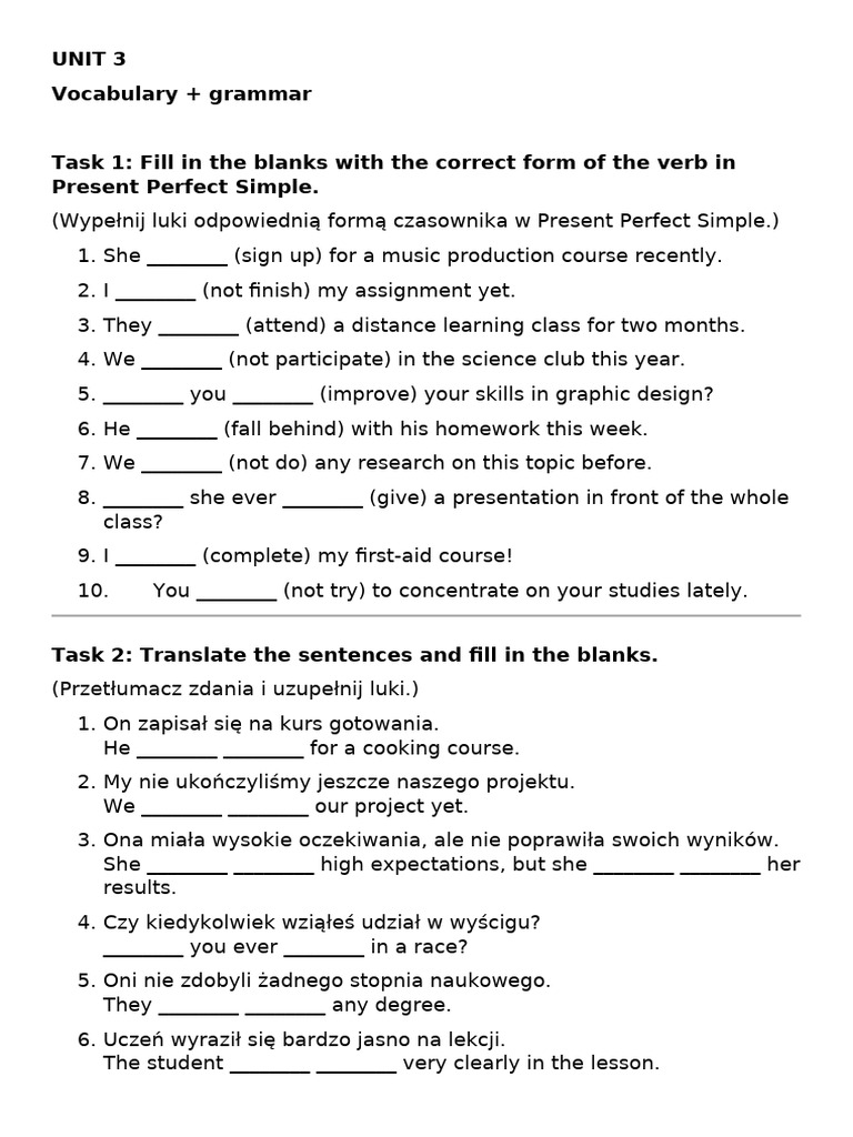 Unit 3 Vocabulary + Grammar | PDF | Linguistics | Behavior Modification