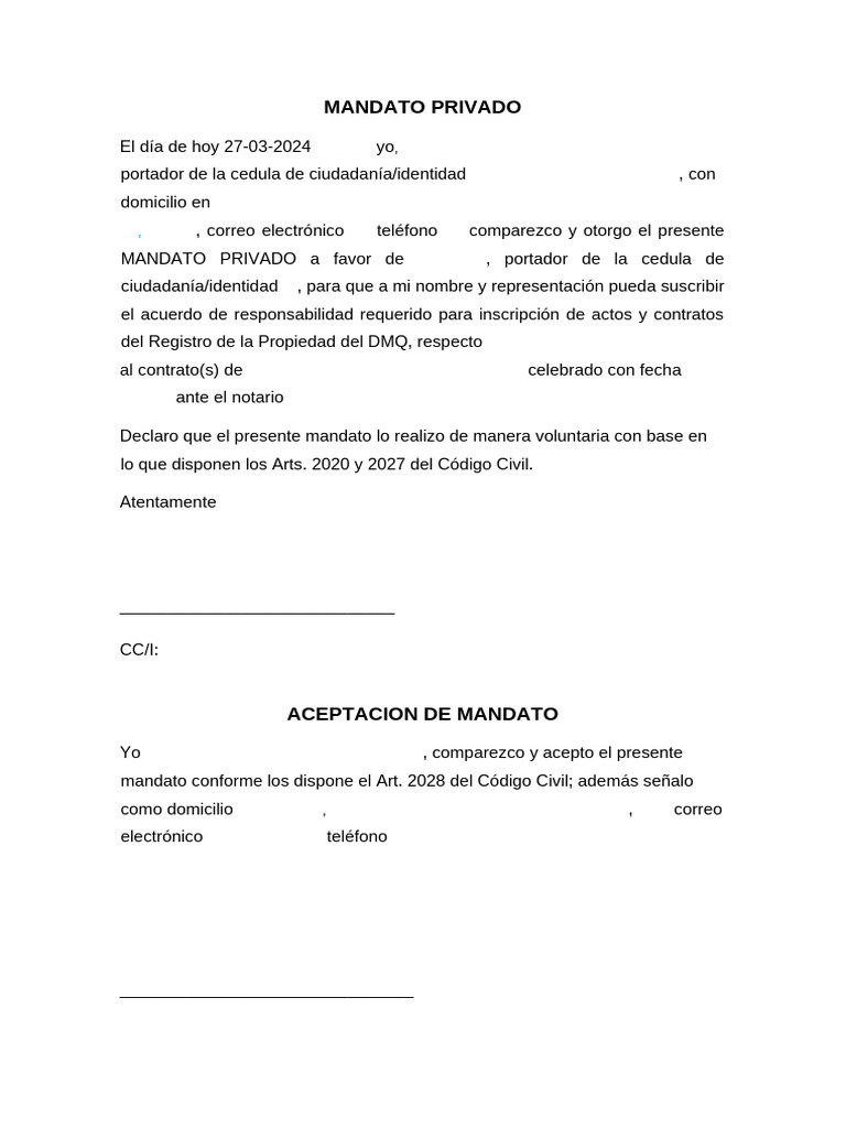 Mandato Privado para Registro de Propiedad | PDF