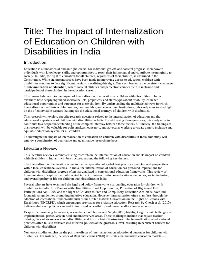 Title The Impact of Internalization of Education On Children With ...