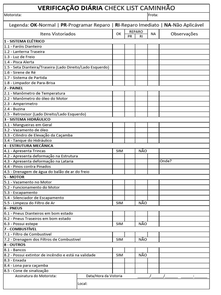 Check List Caminhão | PDF