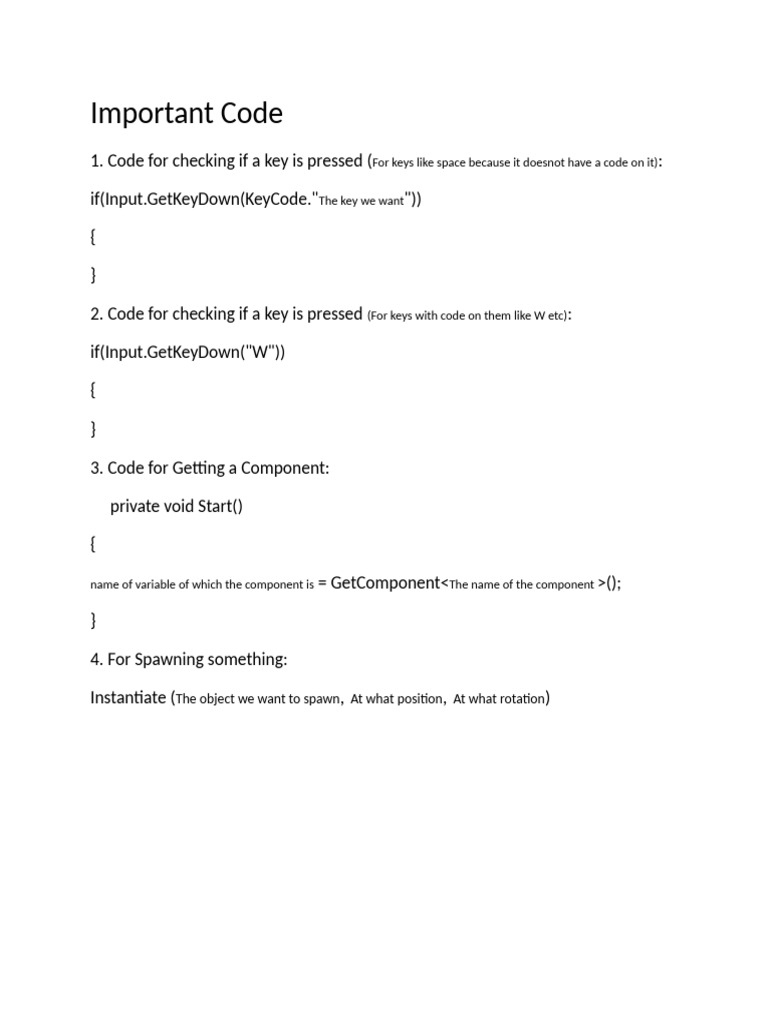 Unity Key Press and Component Code | PDF