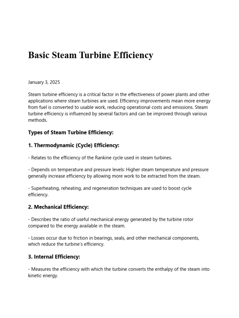 Basic Steam Turbine Efficiency | PDF | Steam | Cogeneration