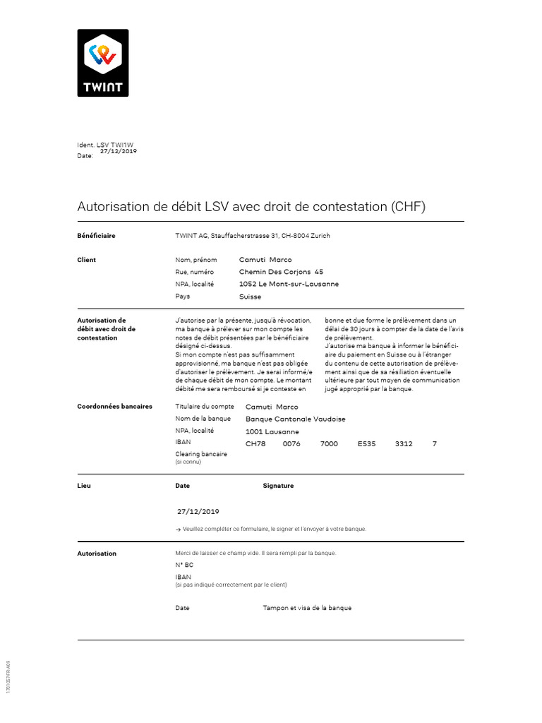 Autorisation de Débit LSV en Suisse | PDF | Banques | Finances personnelles