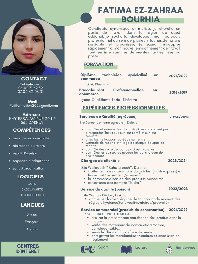 CV Fatima Ez-Zahraa Professionnel | PDF