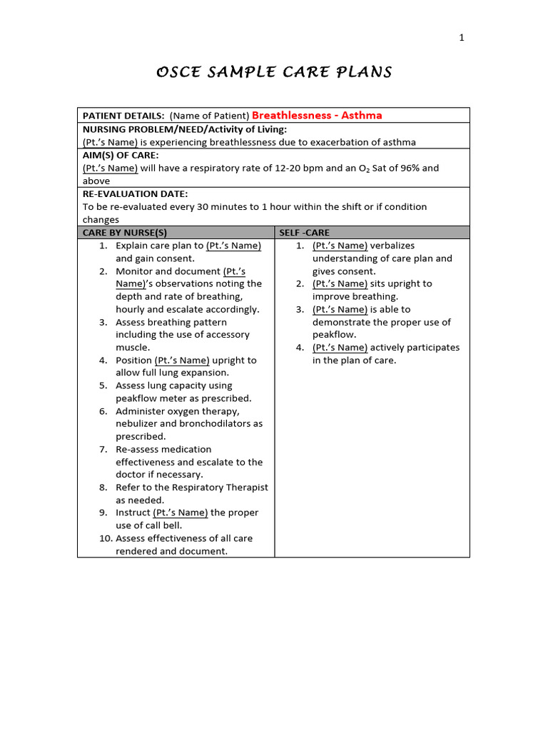 OSCE CARE PLANS | PDF | Pain | Nursing