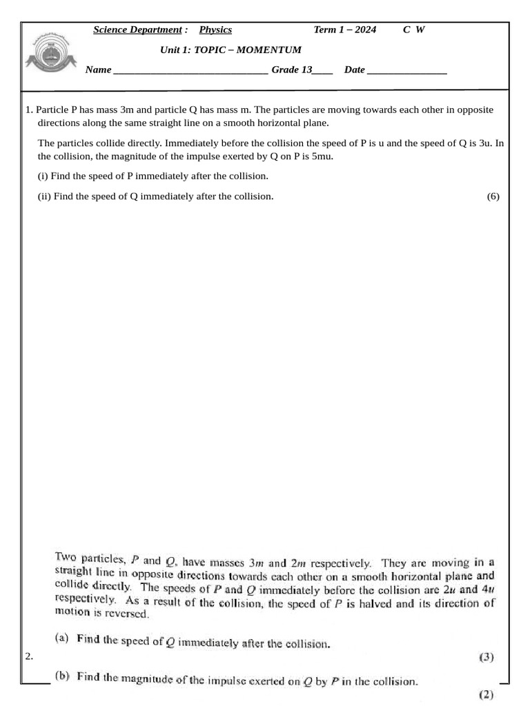 Momentum Collision Problem Set | PDF