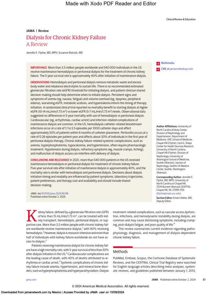 Jama Flythe 2024 RV 240021 1727448044.37907 | PDF | Hemodialysis | Chronic Kidney Disease