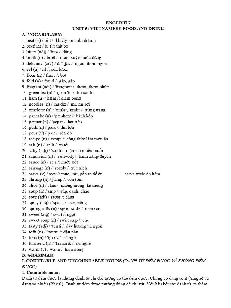 UNIT 5 - ANH 7 | PDF
