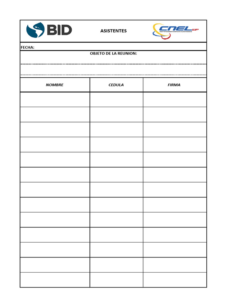 FIRMAS DE ASISTENCIA Hoja para Reuniones | PDF
