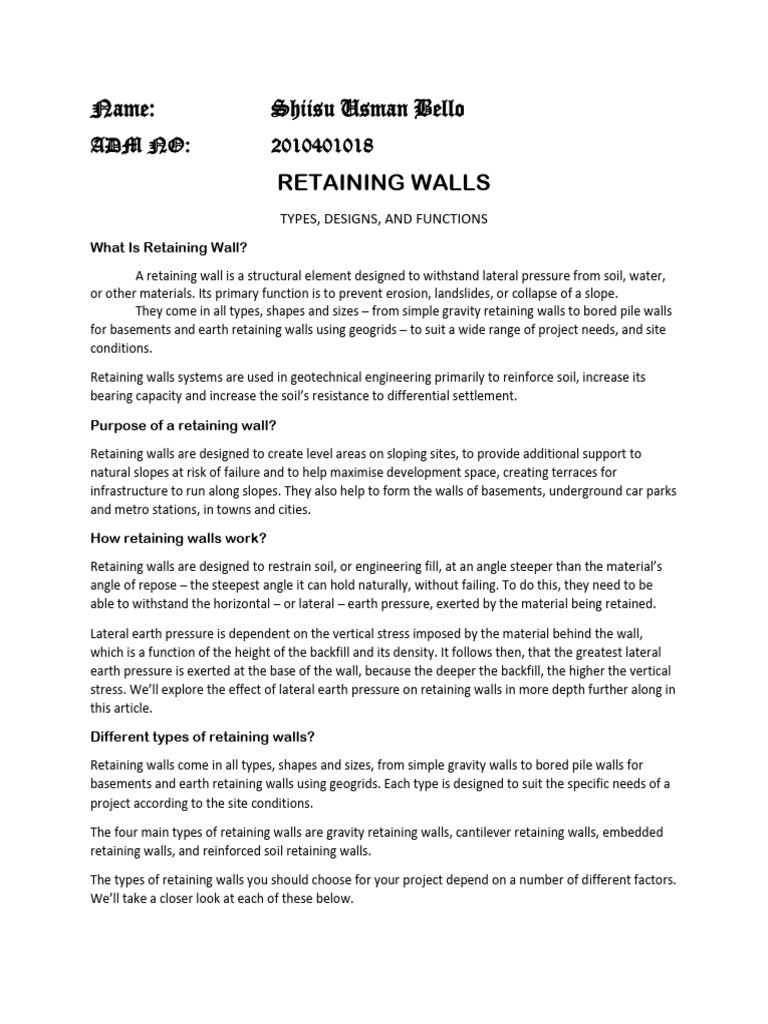 Retaining Wall Assignment - 105847 | PDF | Civil Engineering | Building ...