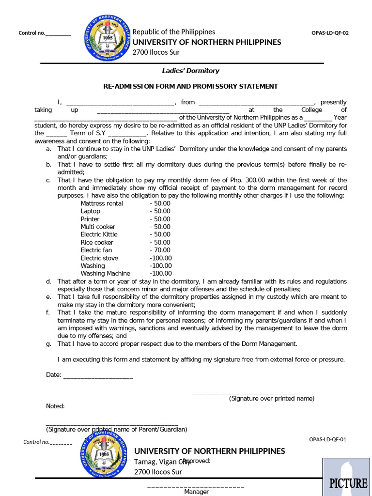 Check in Form Ladies Dorm | PDF