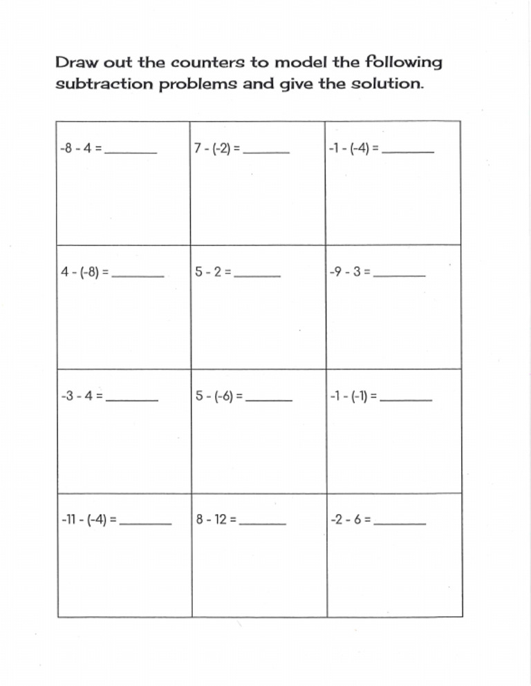 Subtract With Counters WKSH | PDF