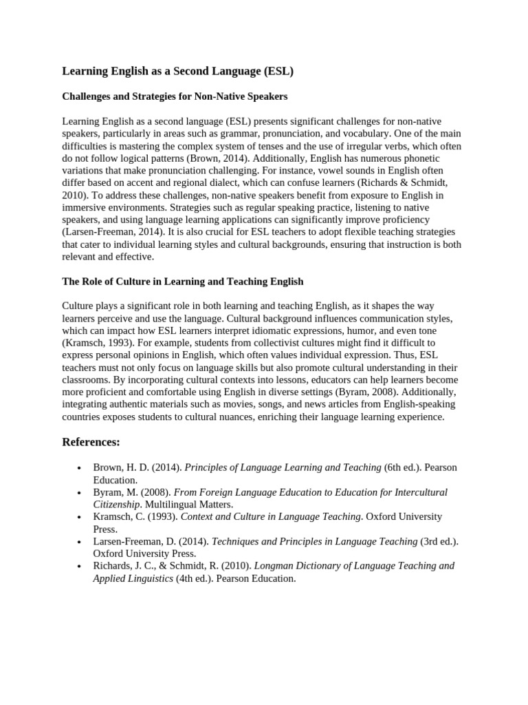 Learning English As A Second Language | PDF | English As A Second Or Foreign Language | English ...