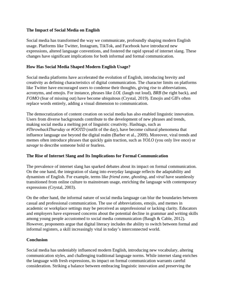 The Impact of Social Media On English | PDF | Social Media | Popular ...