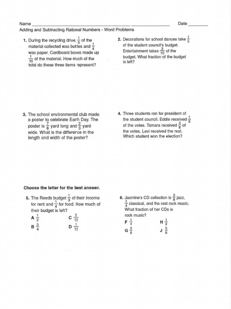 Rational Numbers rev. with word problems | PDF