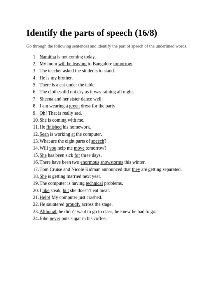 Identify The Parts of Speech 16 Aug | PDF