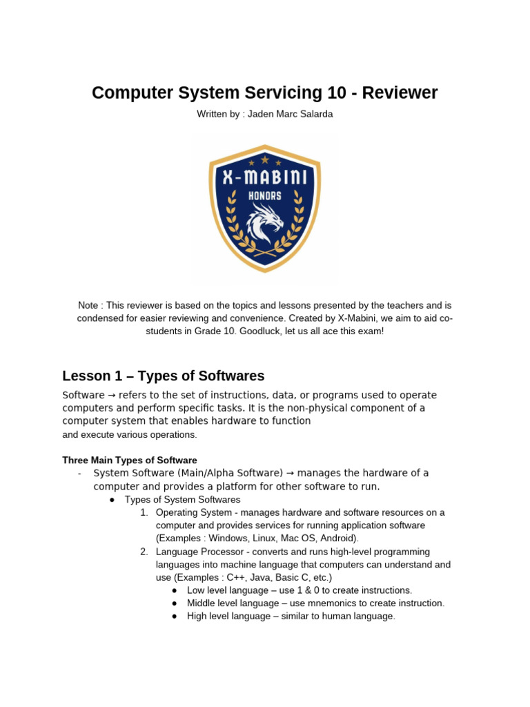 X-Mabini's TLE-CSS Reviewer | PDF | Operating System | Software