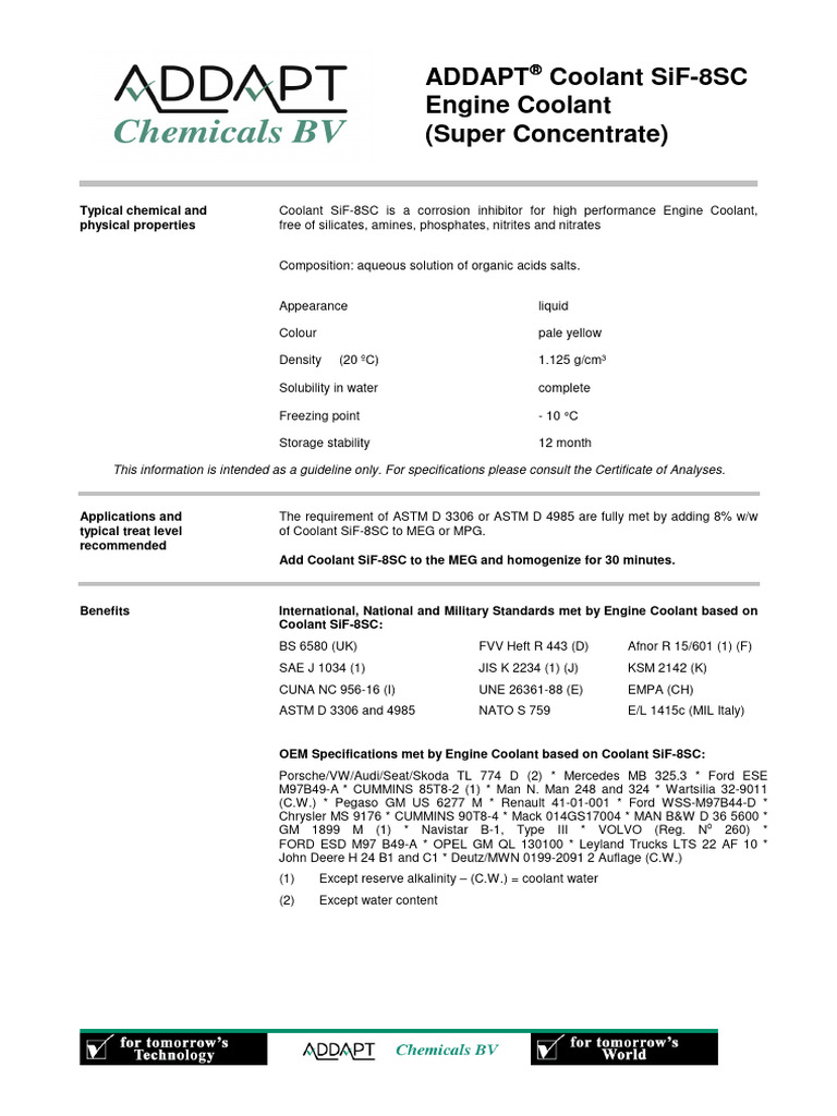 ADDAPT Coolant SiF-8SC 2b5 | PDF | Corrosion | Metals