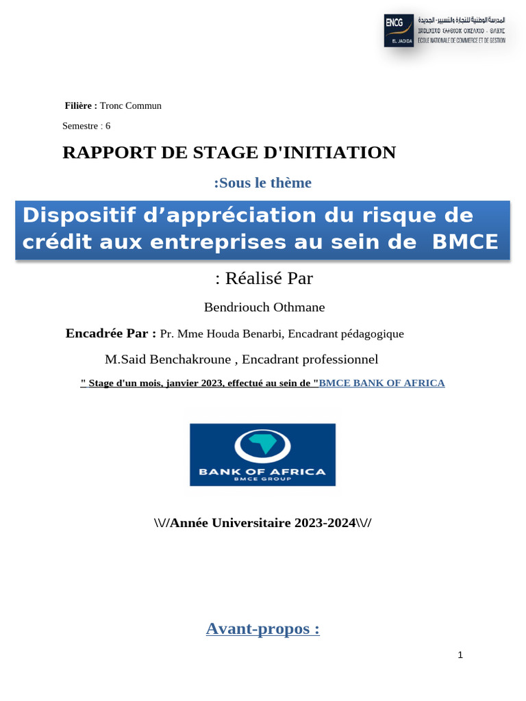Appréciation du risque de crédit à BMCE | PDF | Business | Économie ...
