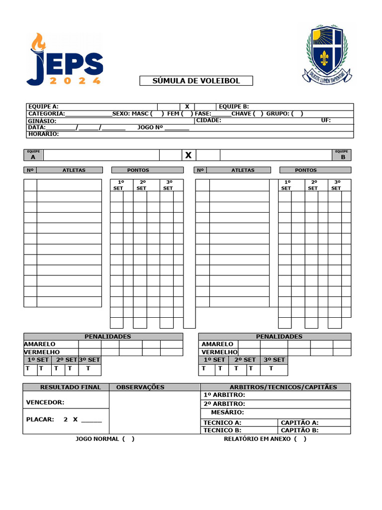 Sumula de Voleibol - Jeps 2024 | PDF
