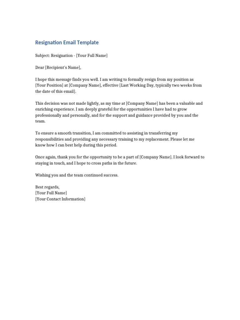 Resignation Email Guide | PDF