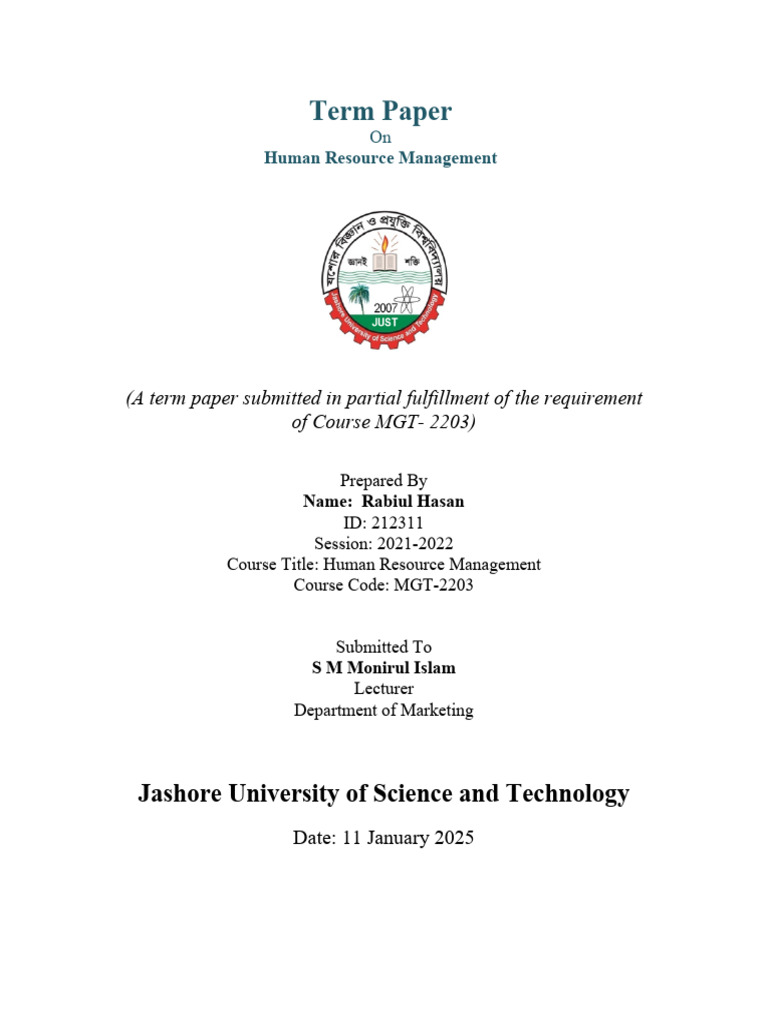 MGT Cover Page of Term Paper | PDF