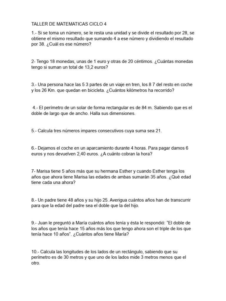 Taller de Matematicas Ciclo 4 | PDF