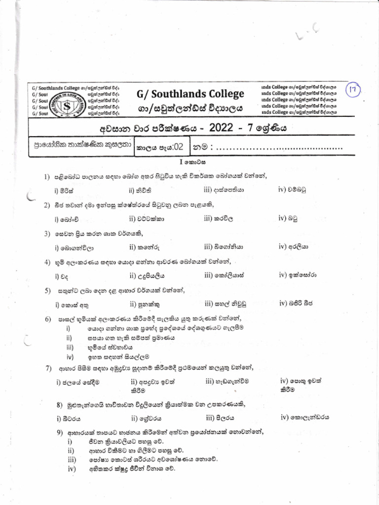 Grade 7 PTS Past Papers Overview | PDF
