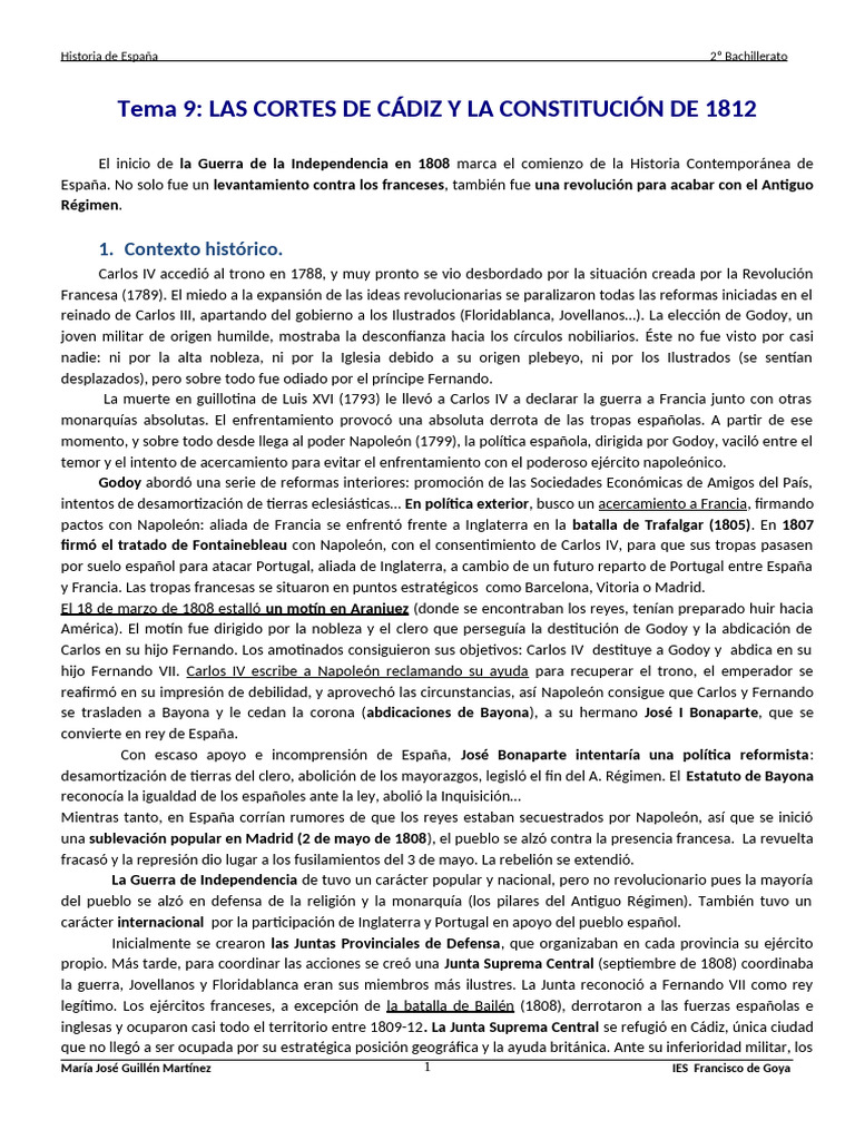 Las Cortes de Cádiz y La Constitución de 1812 | PDF | Cortes Generales ...