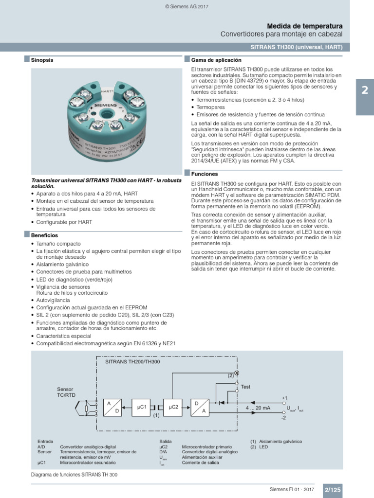Transmisor de Temperatura SITRANS TH300 | PDF | Par termoeléctrico | Sensor