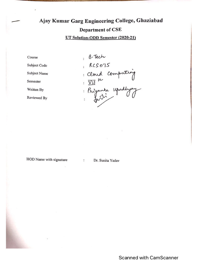 Cloud Computing RCS-075 UT Sol ODD 20-21 | PDF