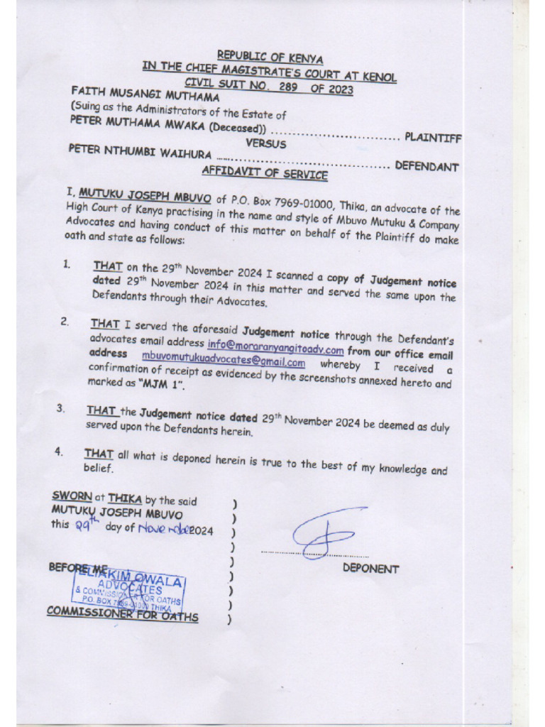 Affidavit of Service | PDF