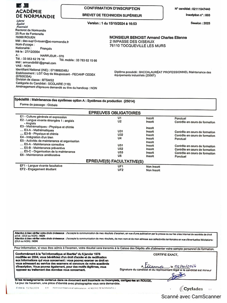 Confirmation Inscription Signée | PDF