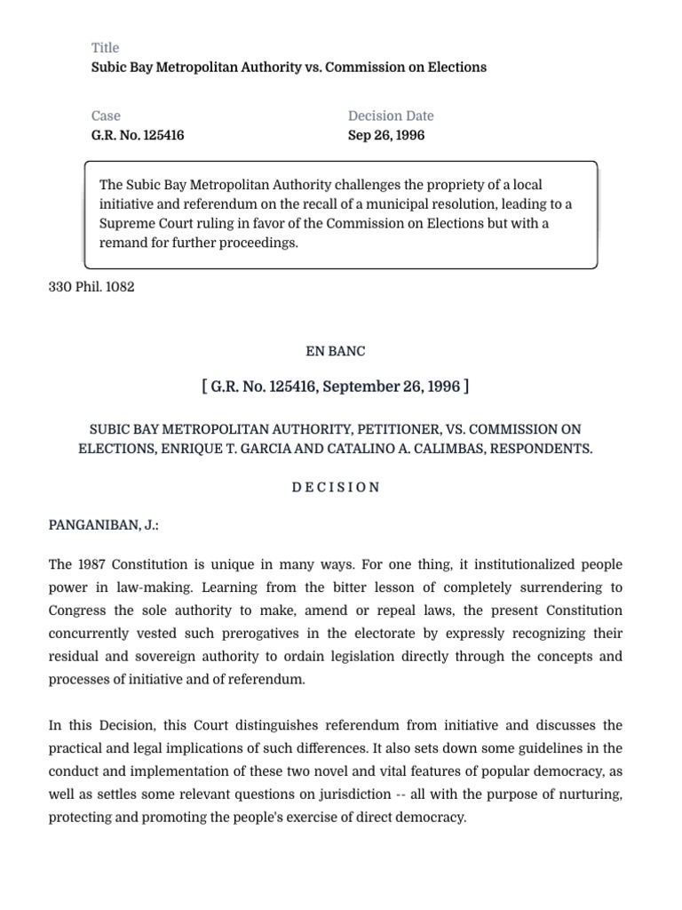 SMBA V Comelec G.R. No. 125416-Full Text | PDF | Jurisdiction | Government