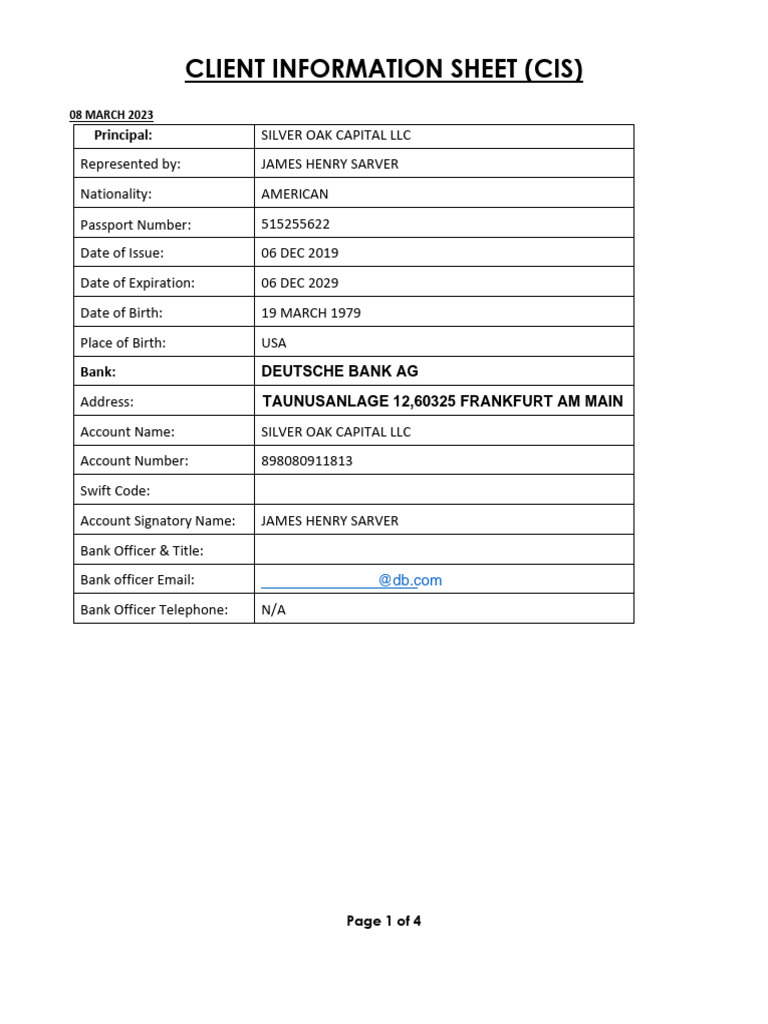 CIS Bank Details for Silver Oak Capital | PDF