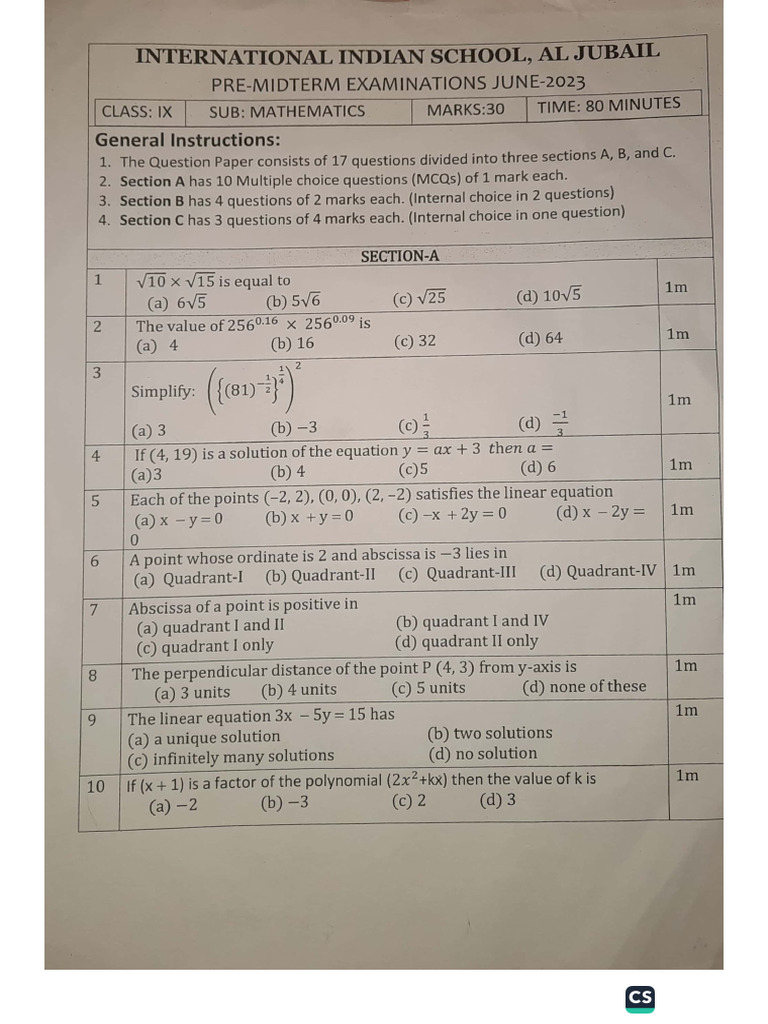 Pre Mid Term Maths | PDF