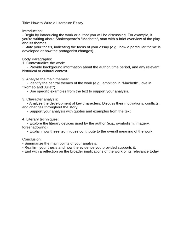 Writing a Literature Essay Guide | PDF