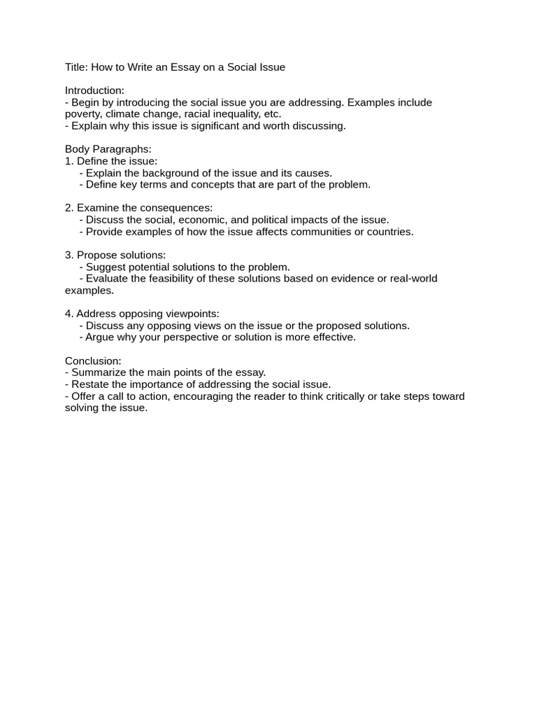 Title - How To Write An Essay On A Social Issue | PDF