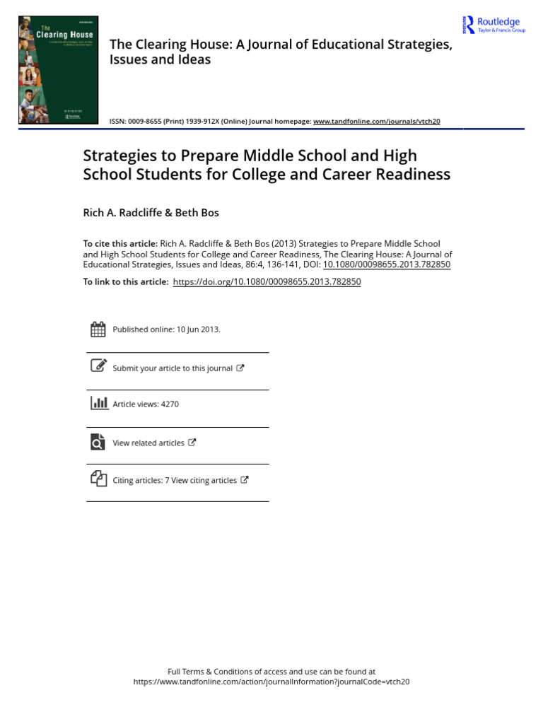 Strategies To Prepare Middle School and High School Students For College and Career Readiness ...