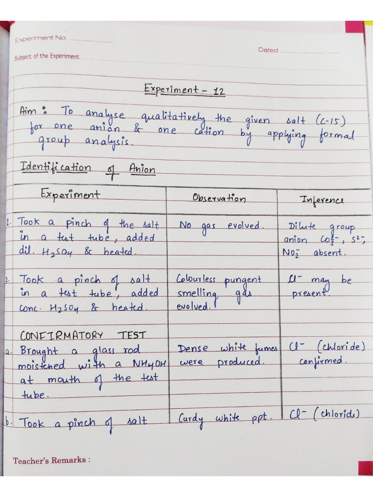 Experiment no. 12 chemistry ISC class 12 | PDF