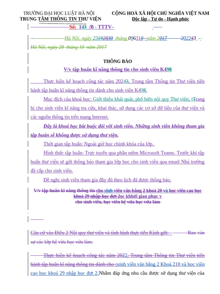 thông báo tập huấn gửi k49 | PDF