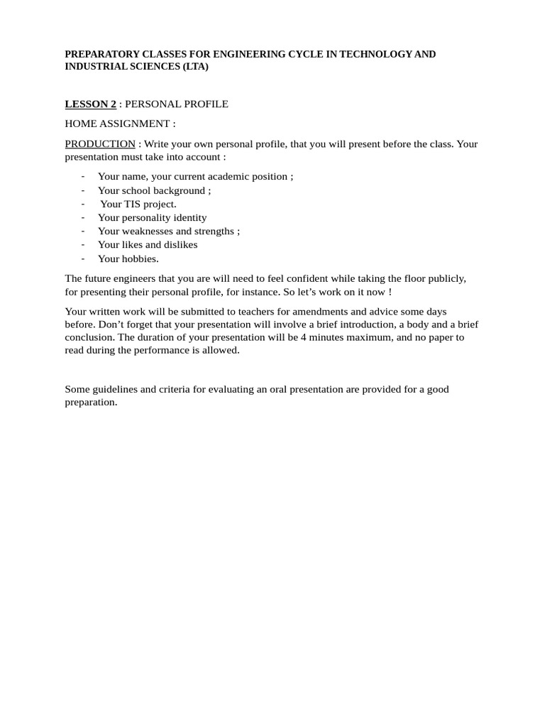 Tsi Home Assignment Pers Profile | PDF