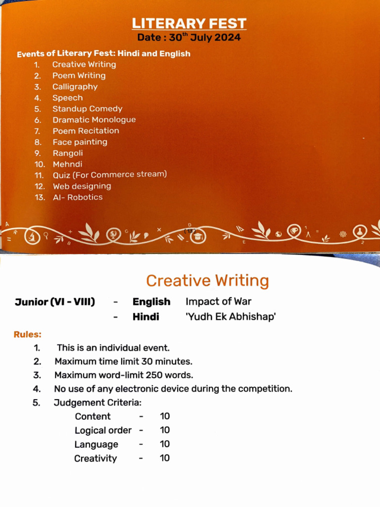 Literary Competitions for School Fest 2025 | PDF