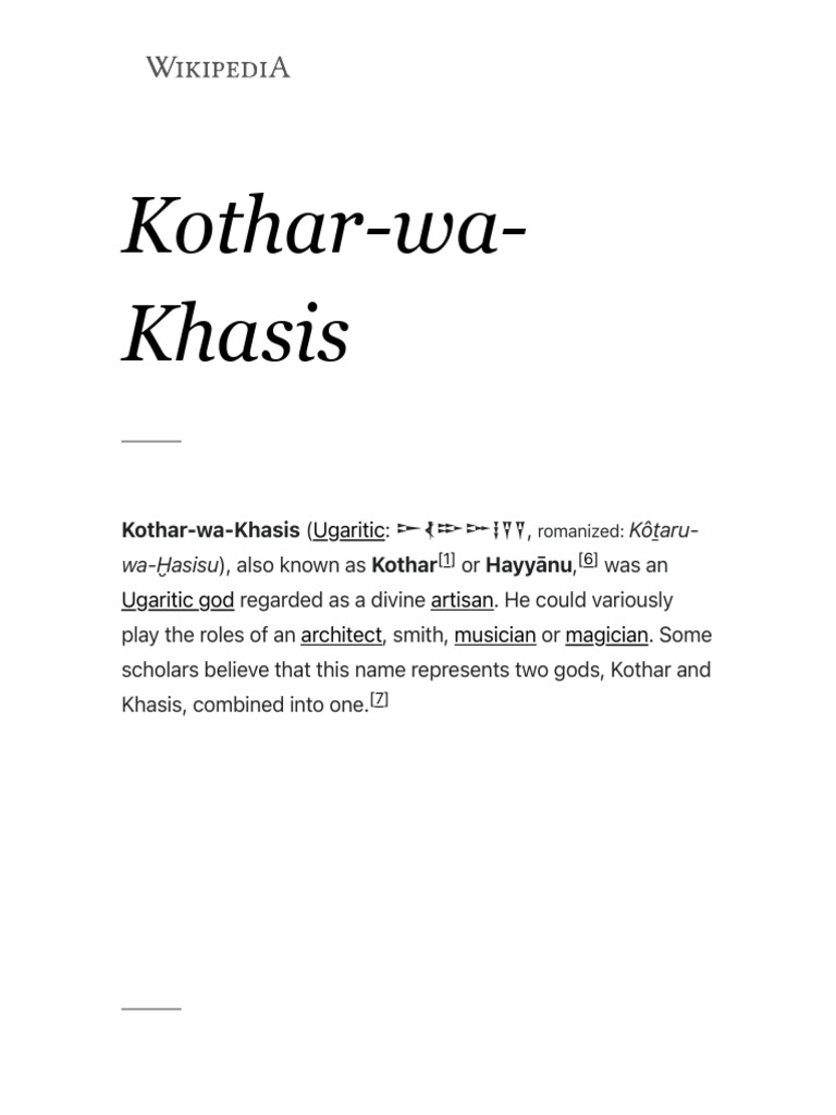 Kothar Wa Khasis Wikipedia | PDF | Deities | Asian Mythology