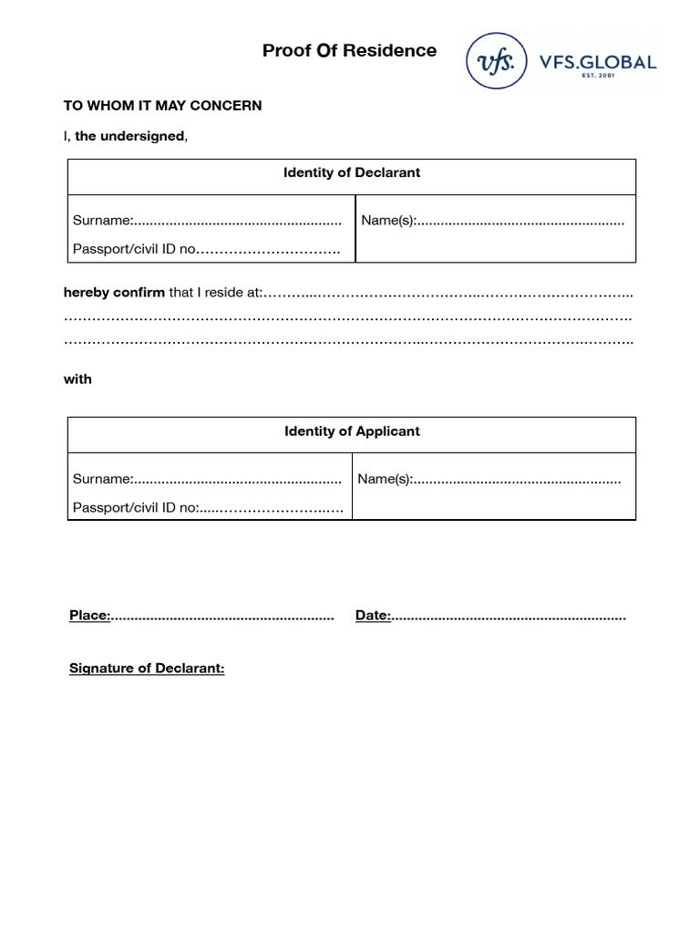 ITZA CForm Proof of Residence 1 | PDF