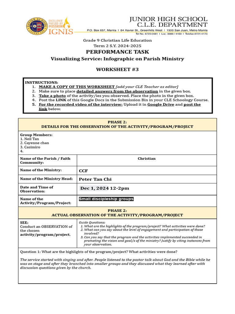 G9 PT Worksheet #3 | PDF