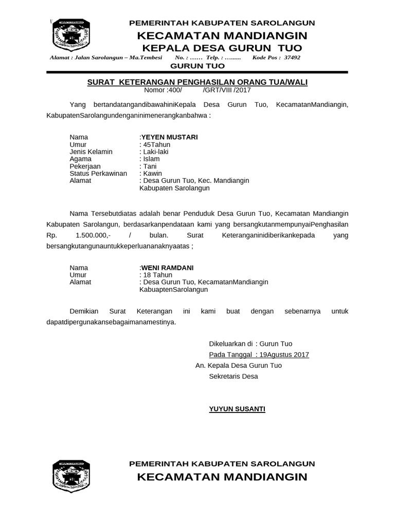 SURAT KETERANGAN TIDAK MAMPU (SKTM) | PDF